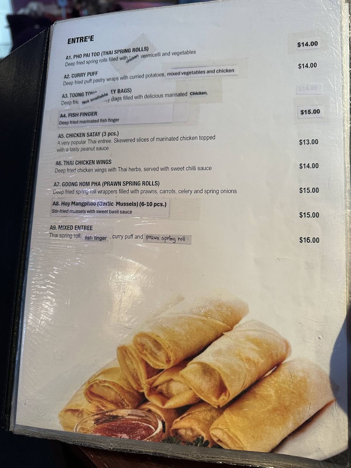Menu at The House of Chang Thai restaurant, Whitianga