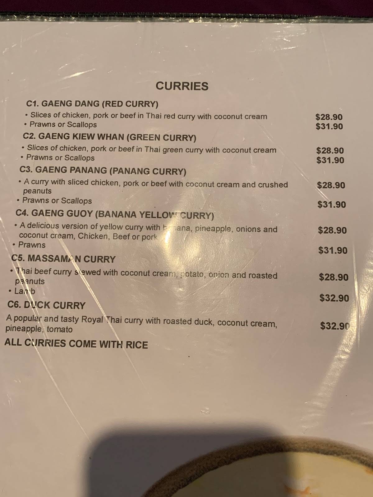 Menu at The House of Chang Thai restaurant, Whitianga