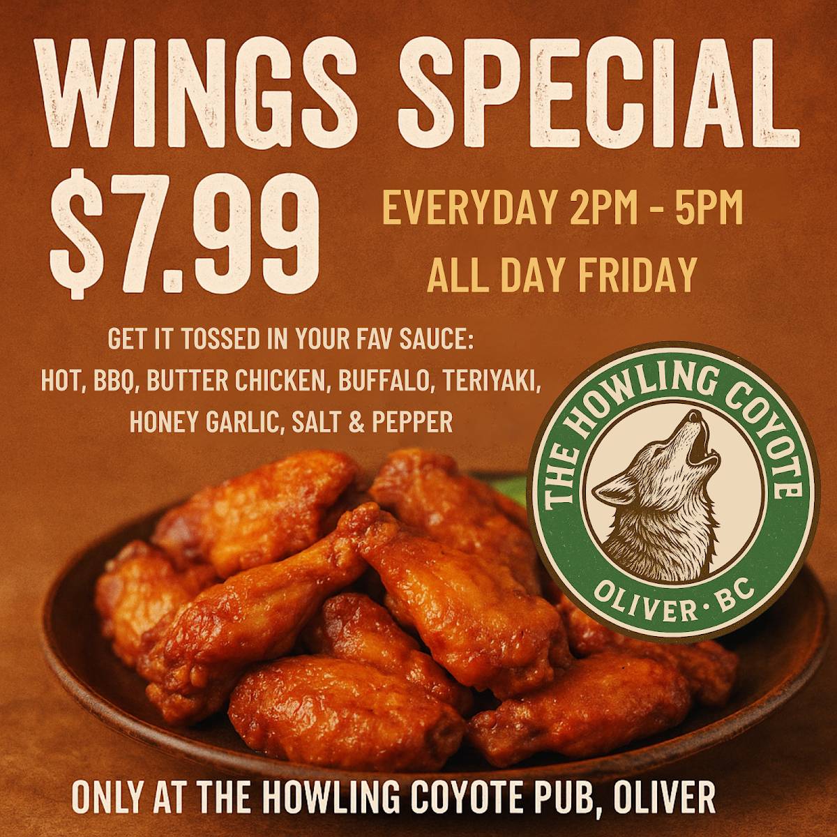 Menu at The Howling Coyote Pub, Oliver