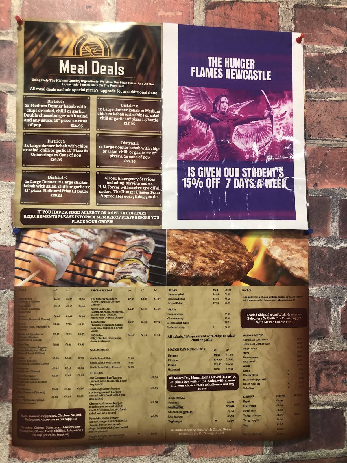 Menu at The Hunger Flames restaurant, Newcastle upon Tyne