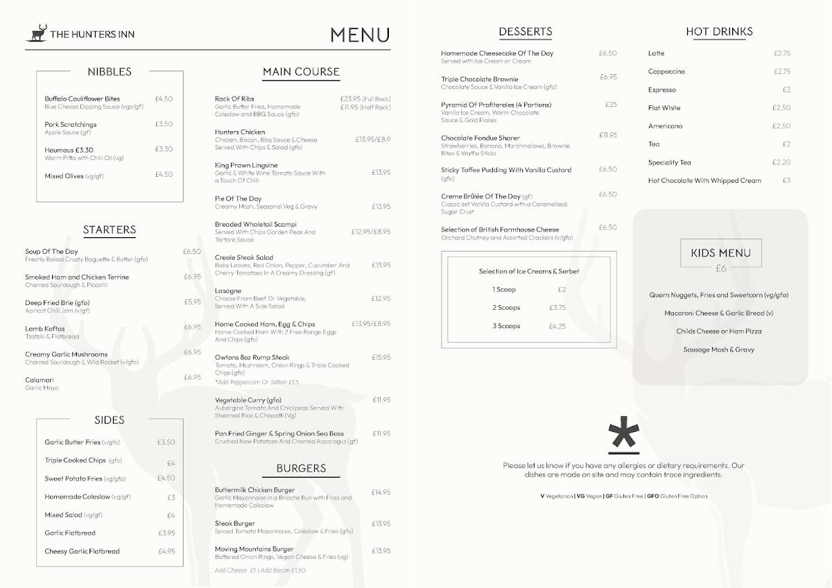 Menu at The Hunters Inn Romsey pub & bar, Romsey
