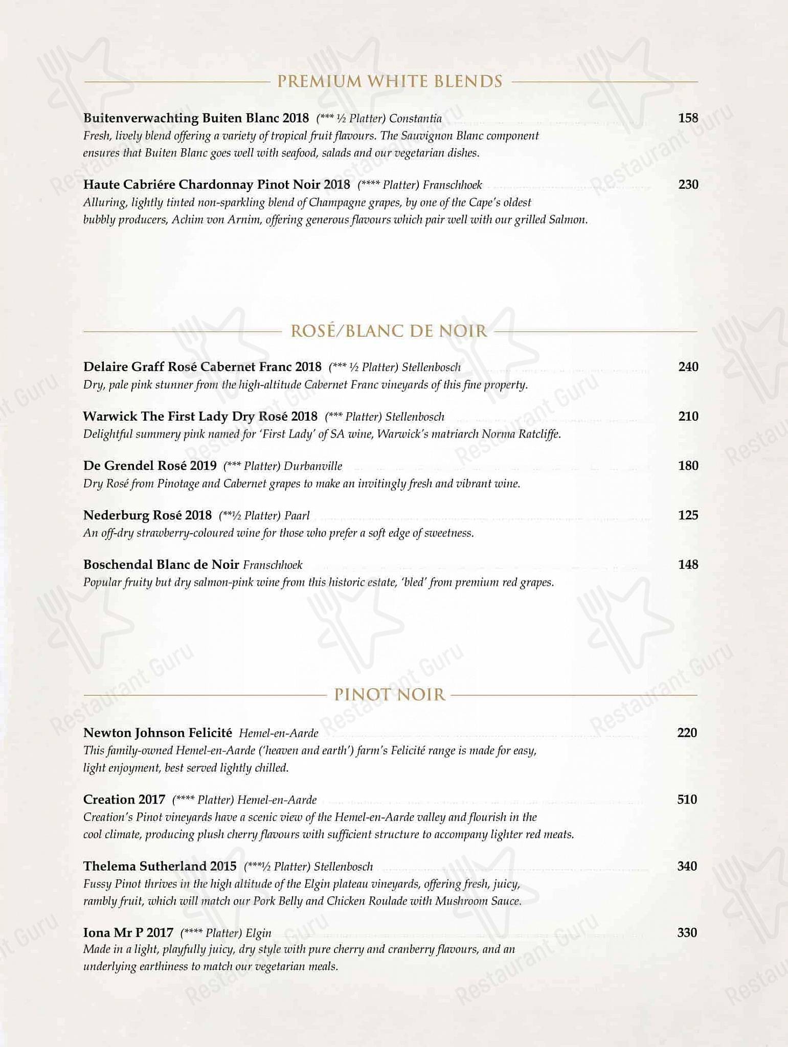 Menu au The Hussar Grill Montecasino restaurant à viande, Sandton, Shop E3