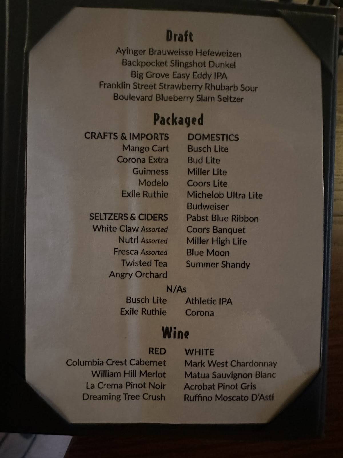 Menu at The Ideal Theater & Bar, Cedar Rapids