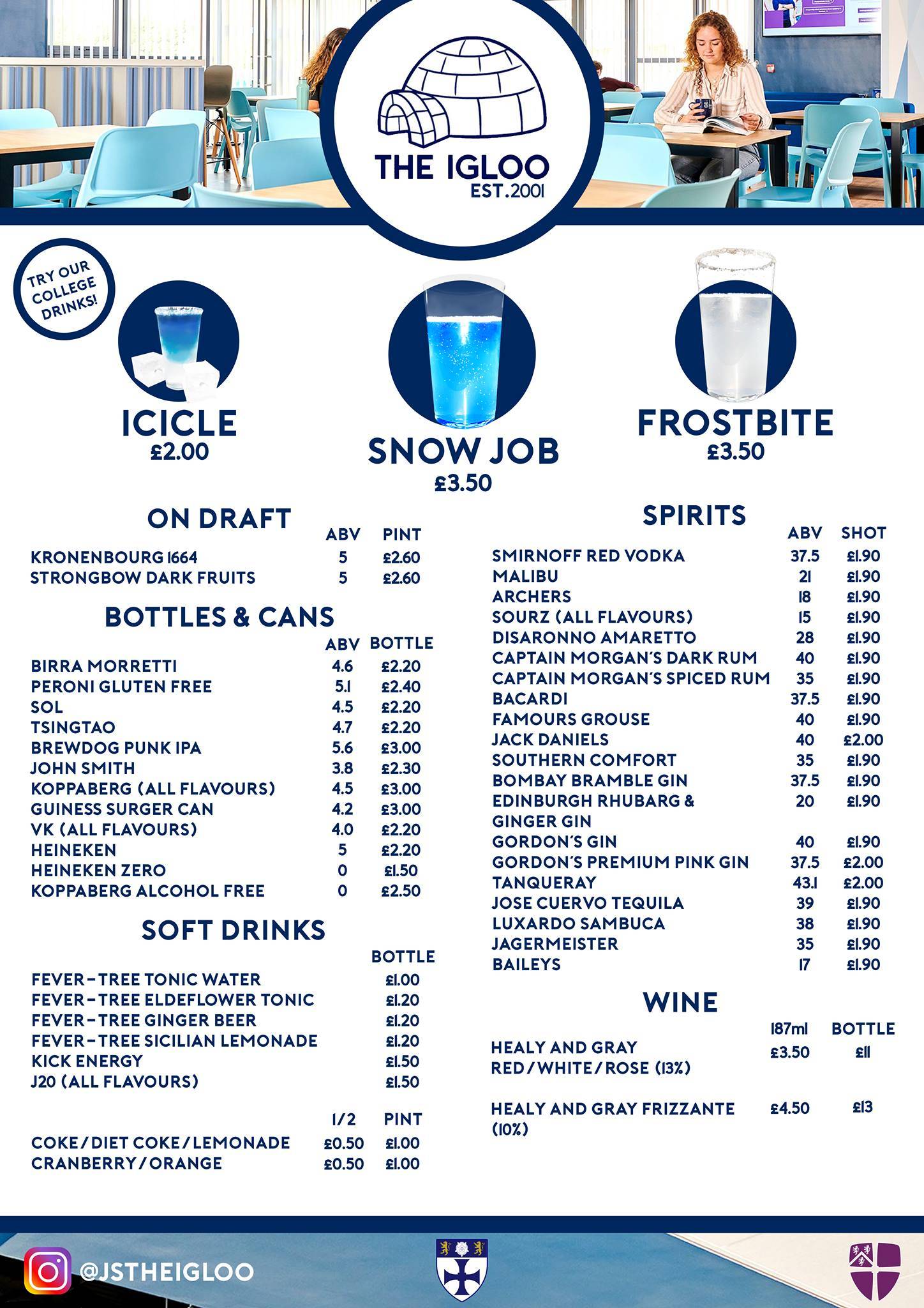 Menu at The Igloo - John Snow College Bar Durham, Durham
