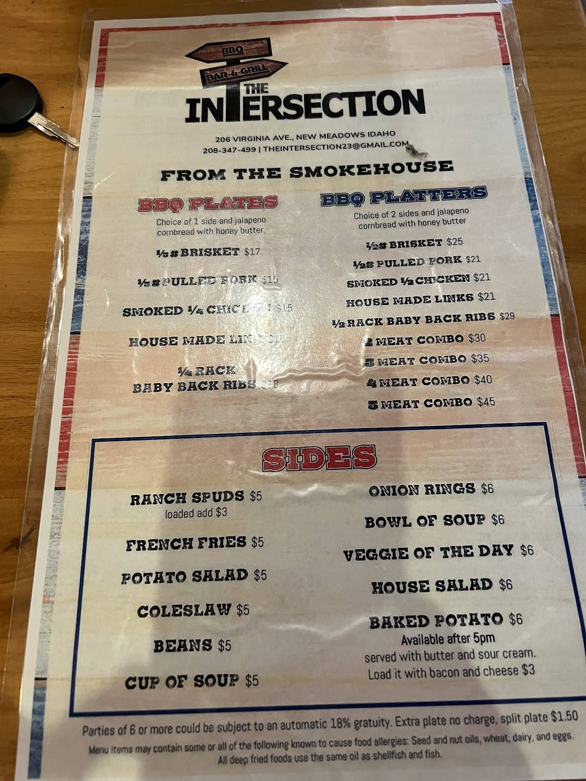 Menu at The Intersection BBQ, Bar & Grill, New Meadows