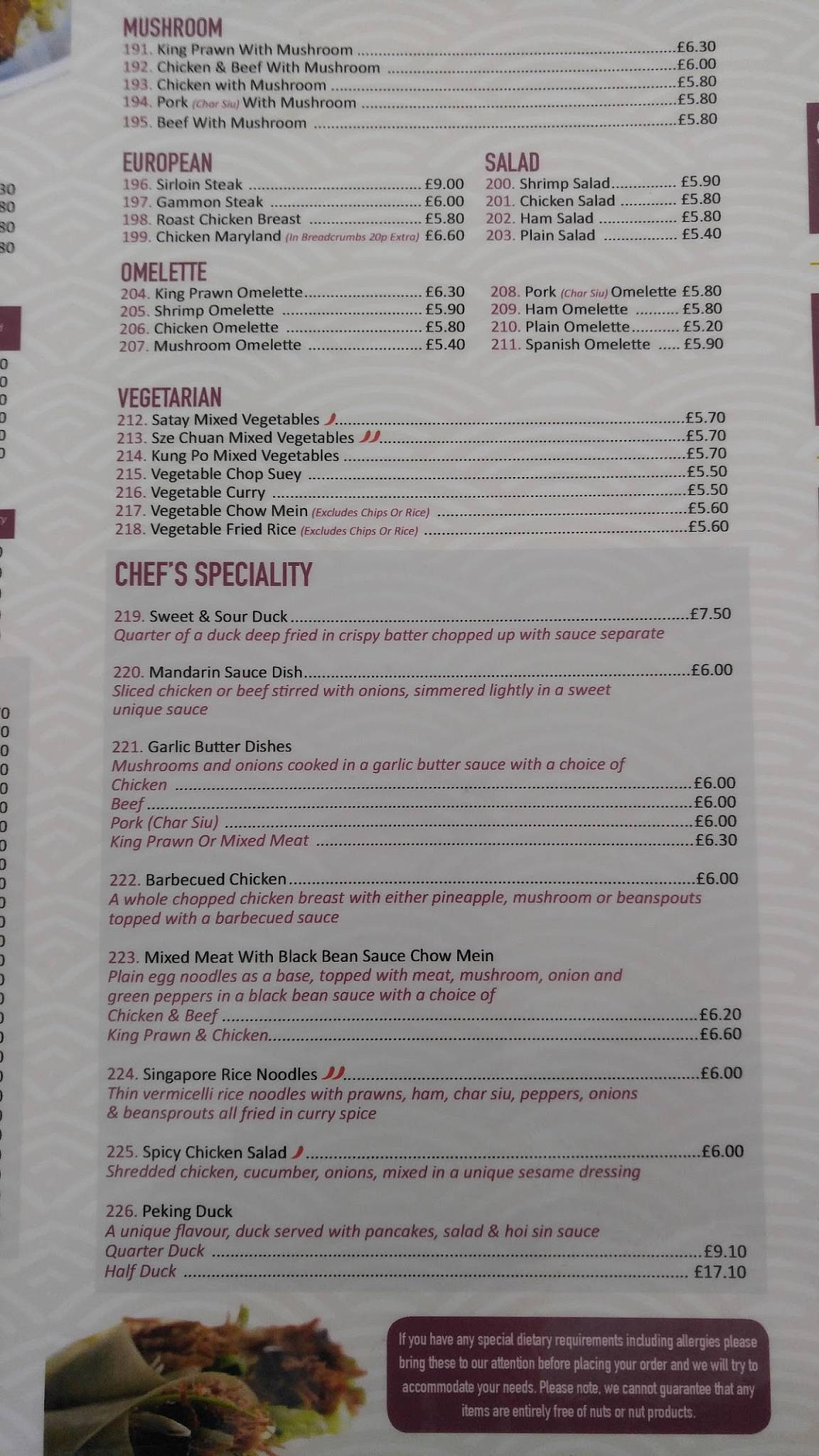 Menu at The Jade Chinese Take Away fast food, Leven