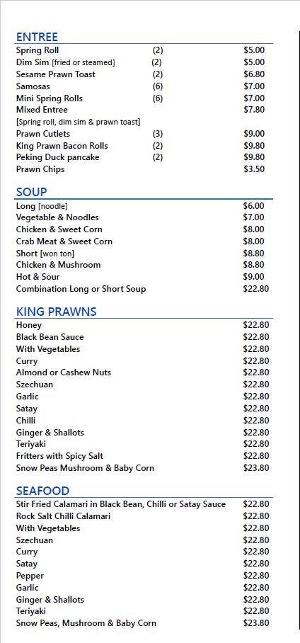 Menu at The Jerra Restaurant, Jerrabomberra