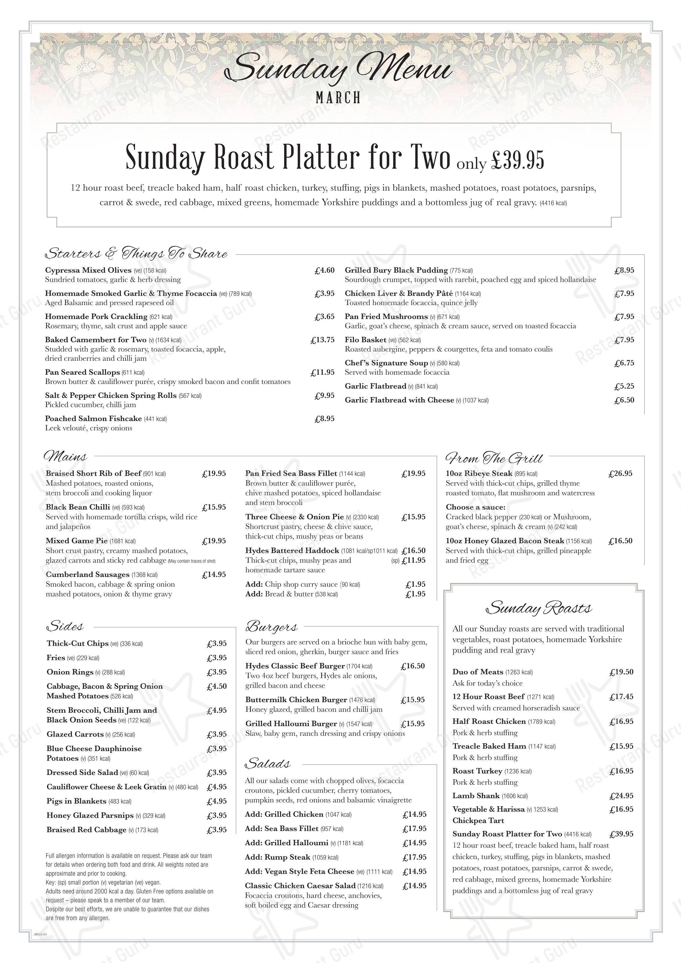 Menu at The John Millington pub & bar, Cheadle