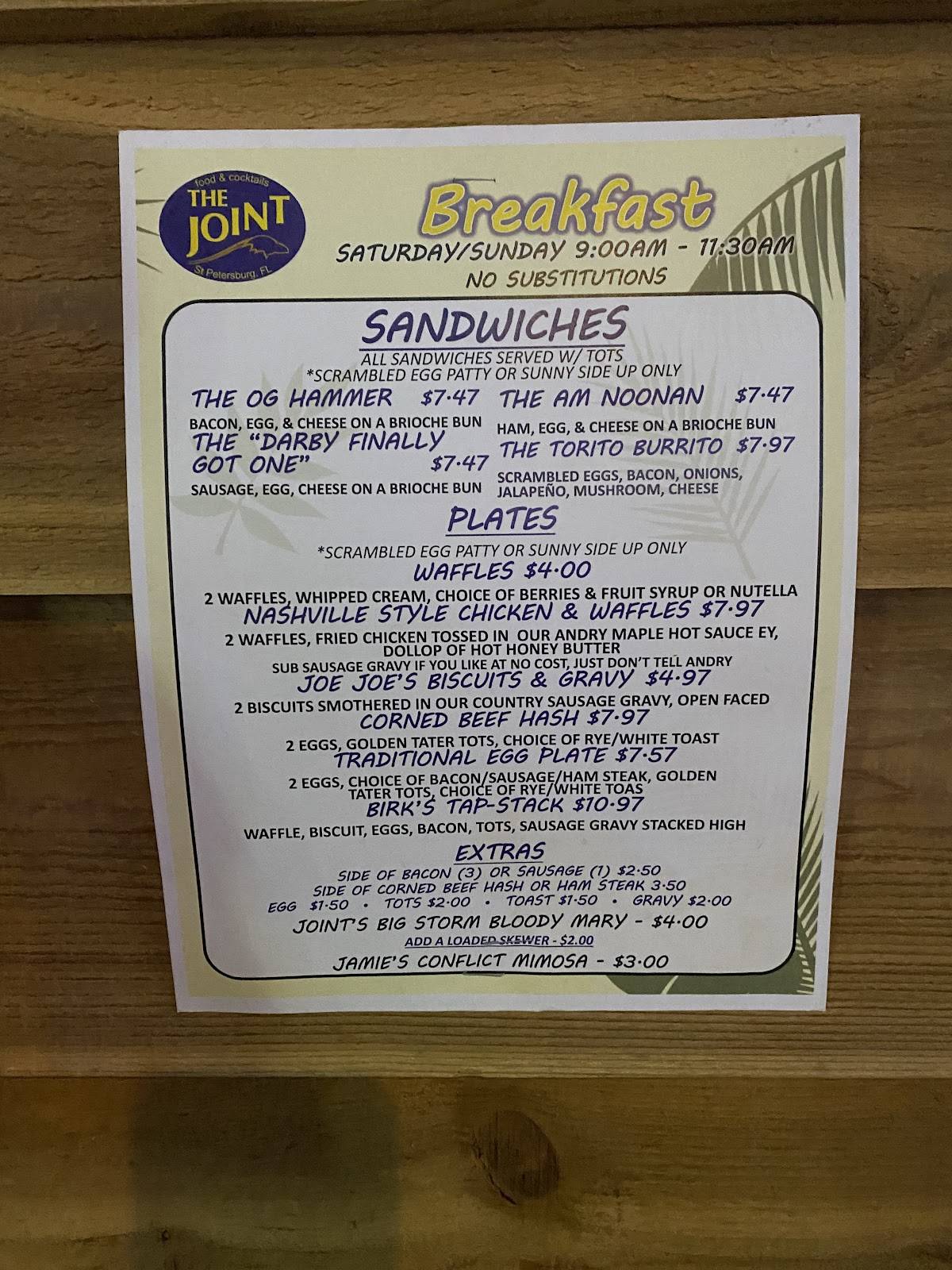 Menu at The Joint St. Pete pub & bar, Saint Petersburg