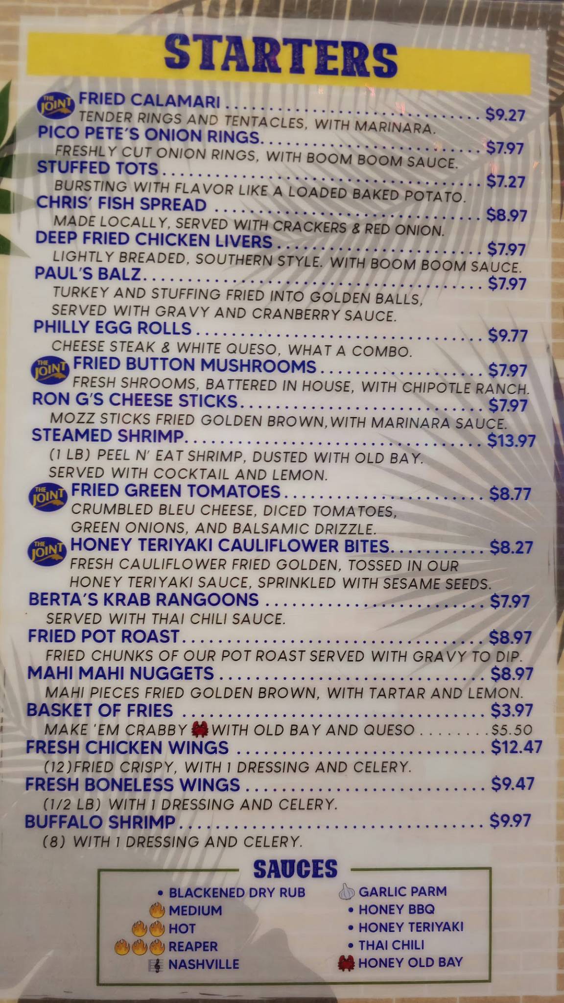 Menu at The Joint St. Pete pub & bar, Saint Petersburg
