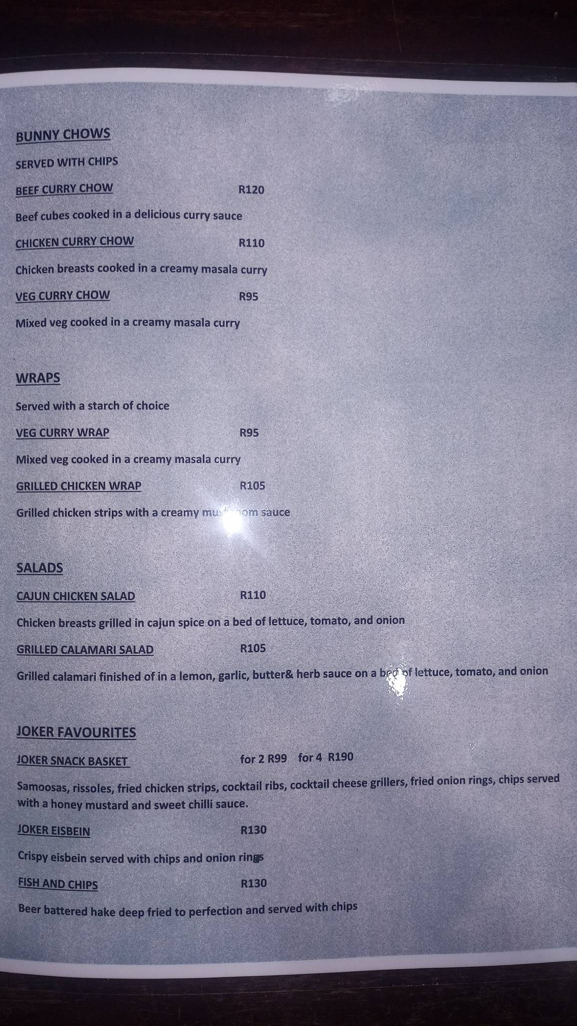 Menu at The Joker Pub & Grill, Roodepoort