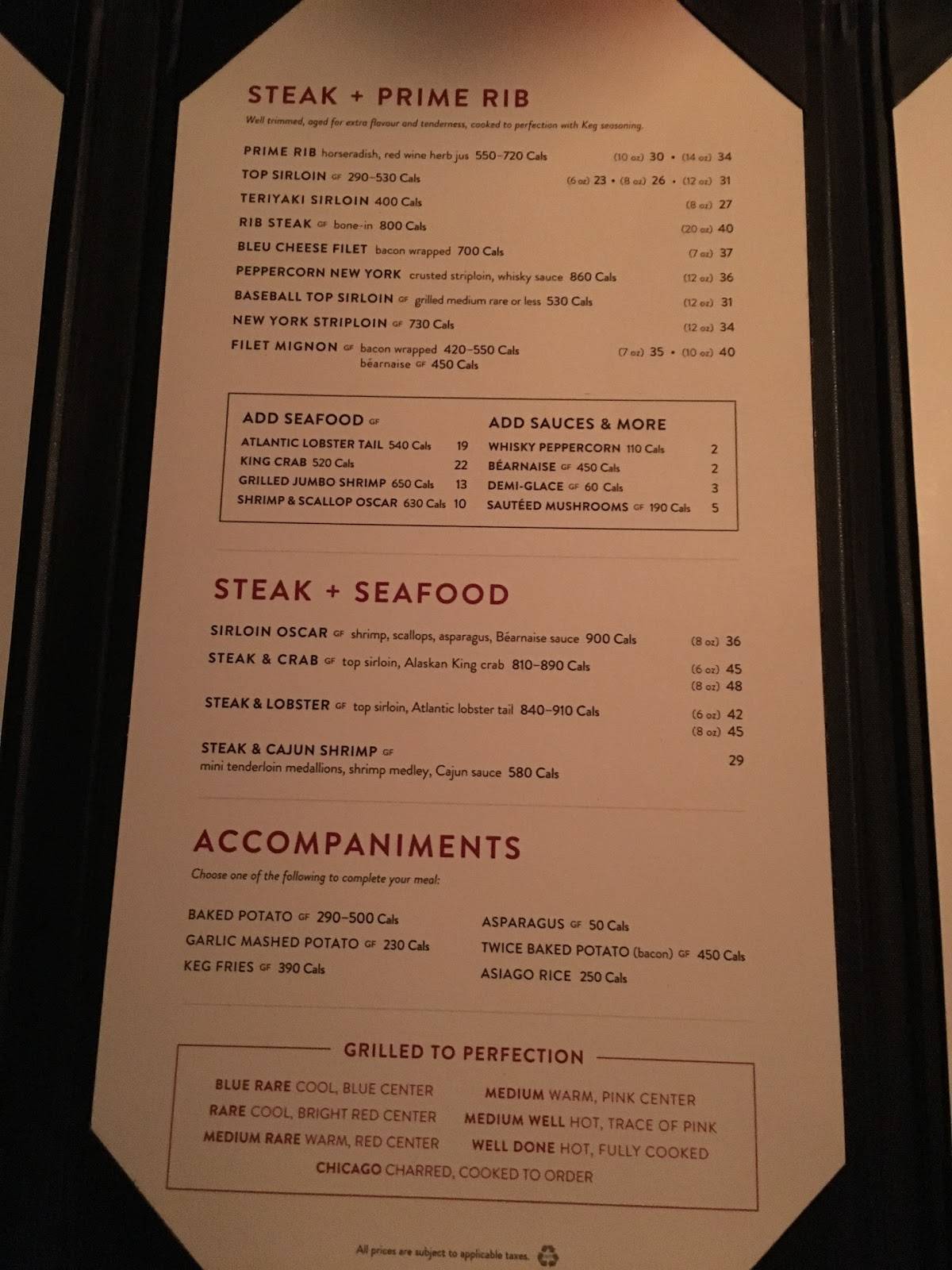 Menu at The Keg Steakhouse + Bar - Barrie, Barrie, 110 Concert Way Unit1