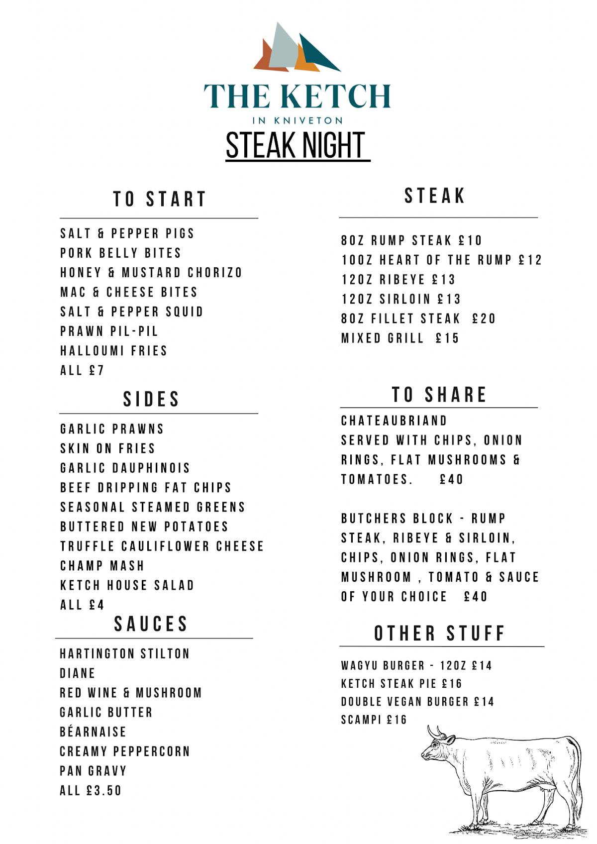 Menu at The Ketch pub & bar, Ashbourne, Breck Farm B5035