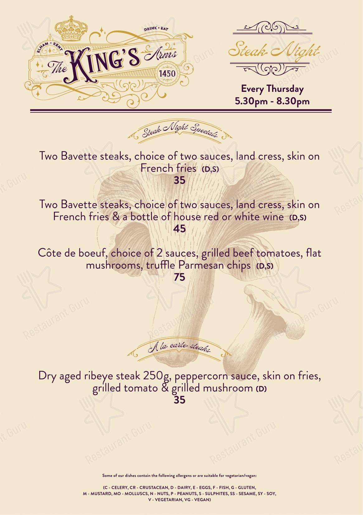 Menu at The Kings Arms pub & bar, Elham