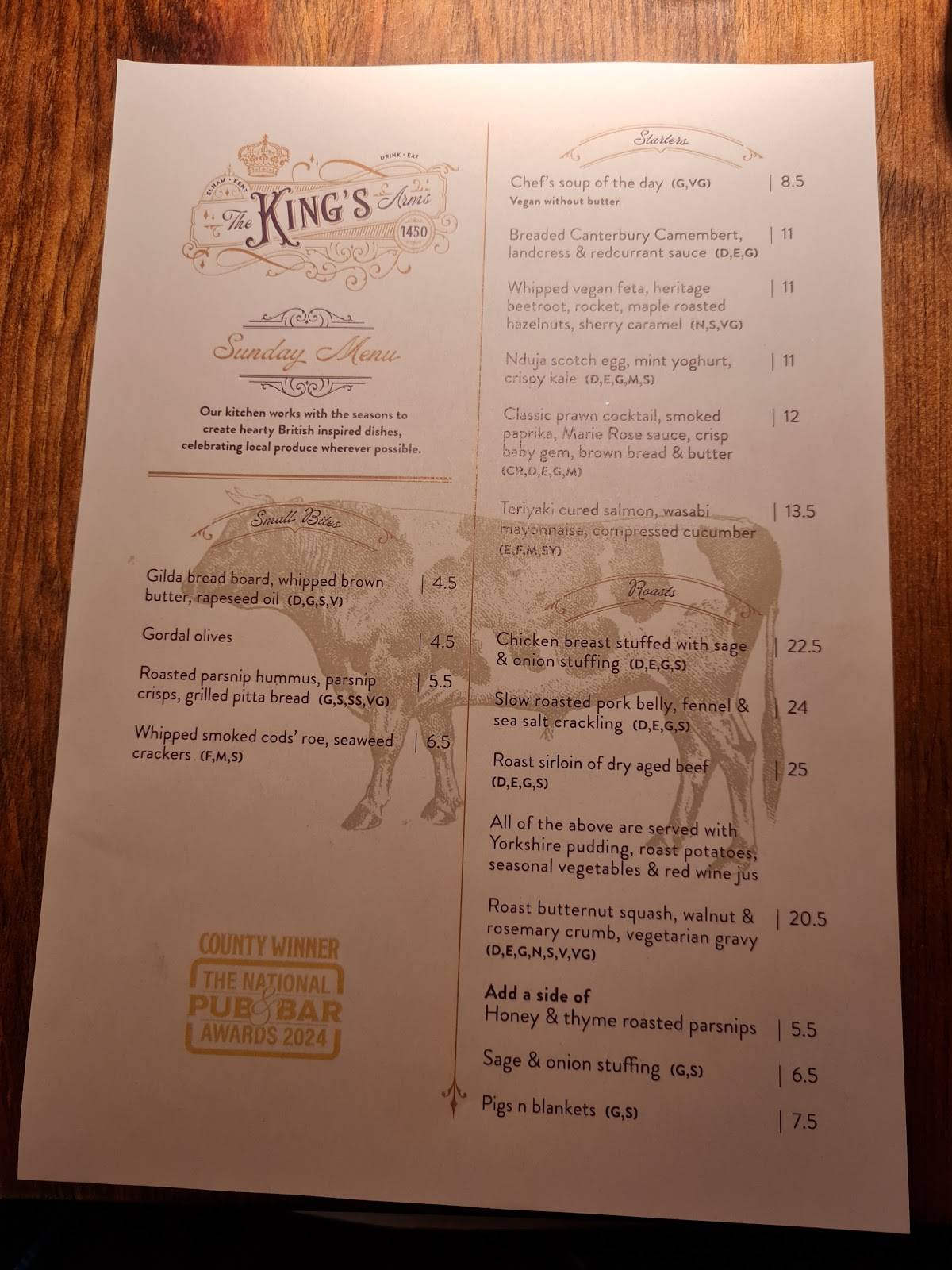 Menu at The Kings Arms pub & bar, Elham