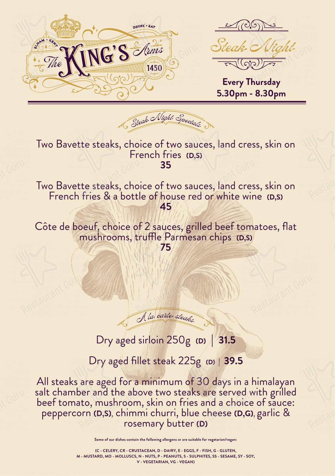 Menu at The Kings Arms pub & bar, Elham
