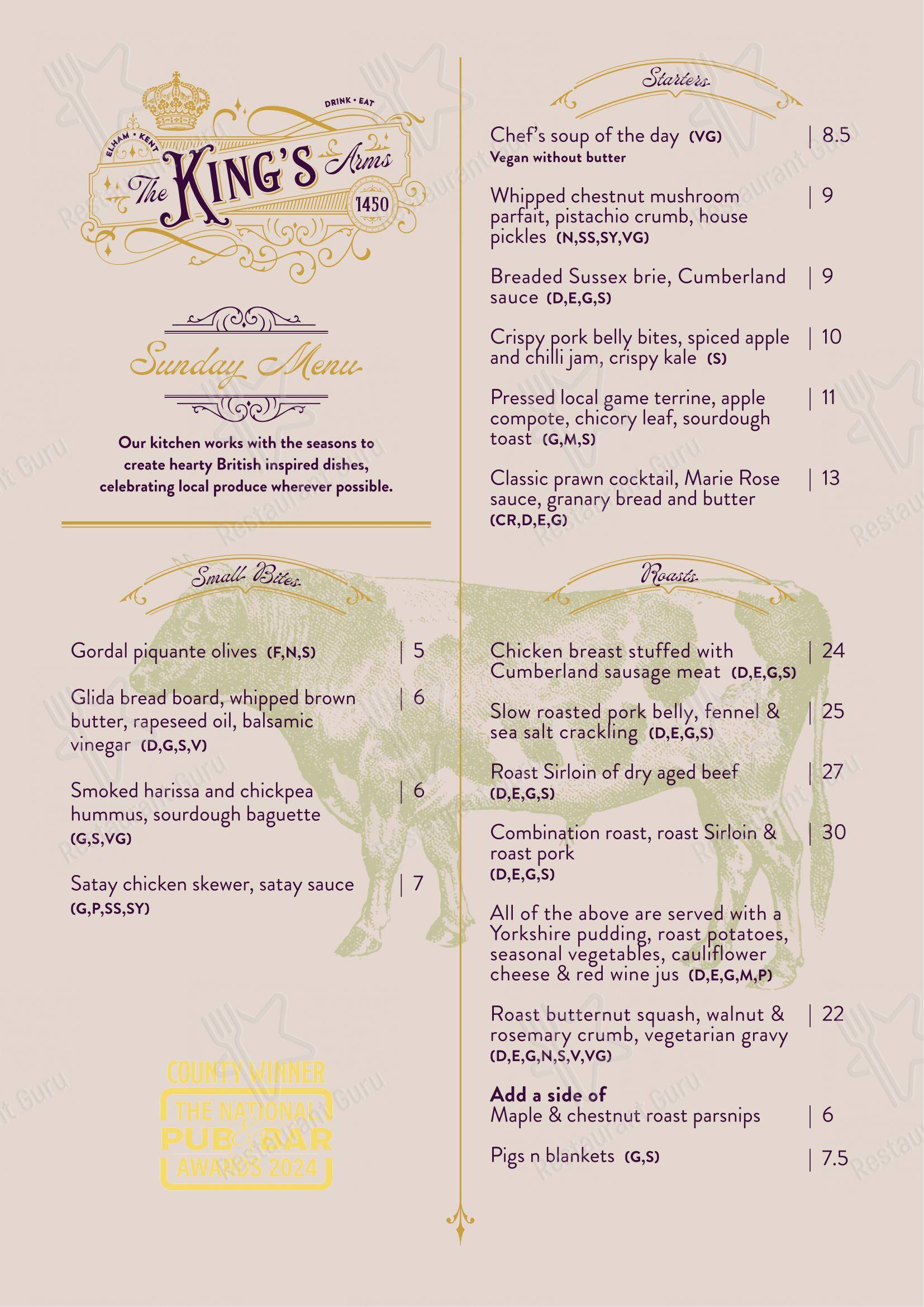 Menu at The Kings Arms pub & bar, Elham