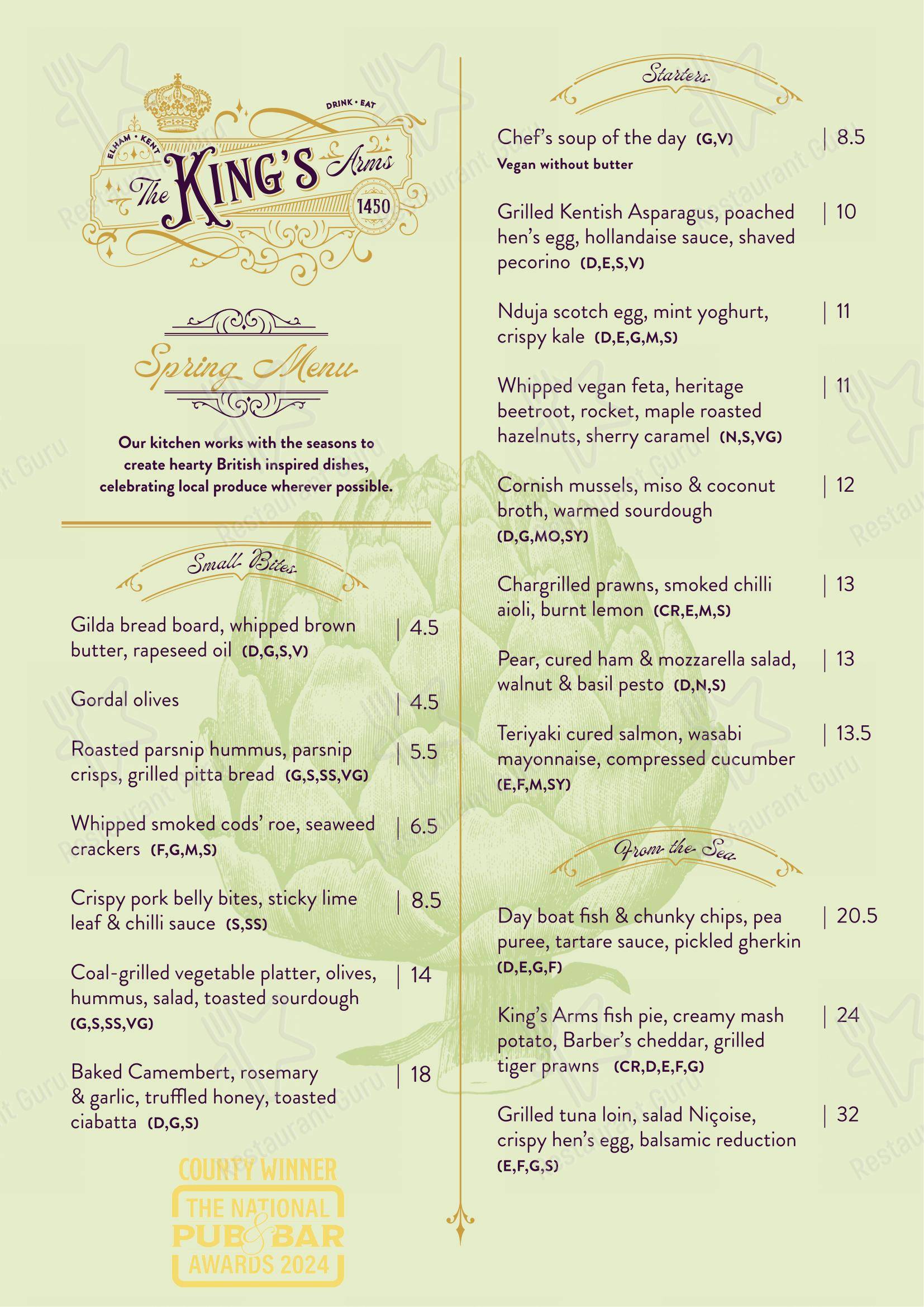 Menu at The Kings Arms pub & bar, Elham