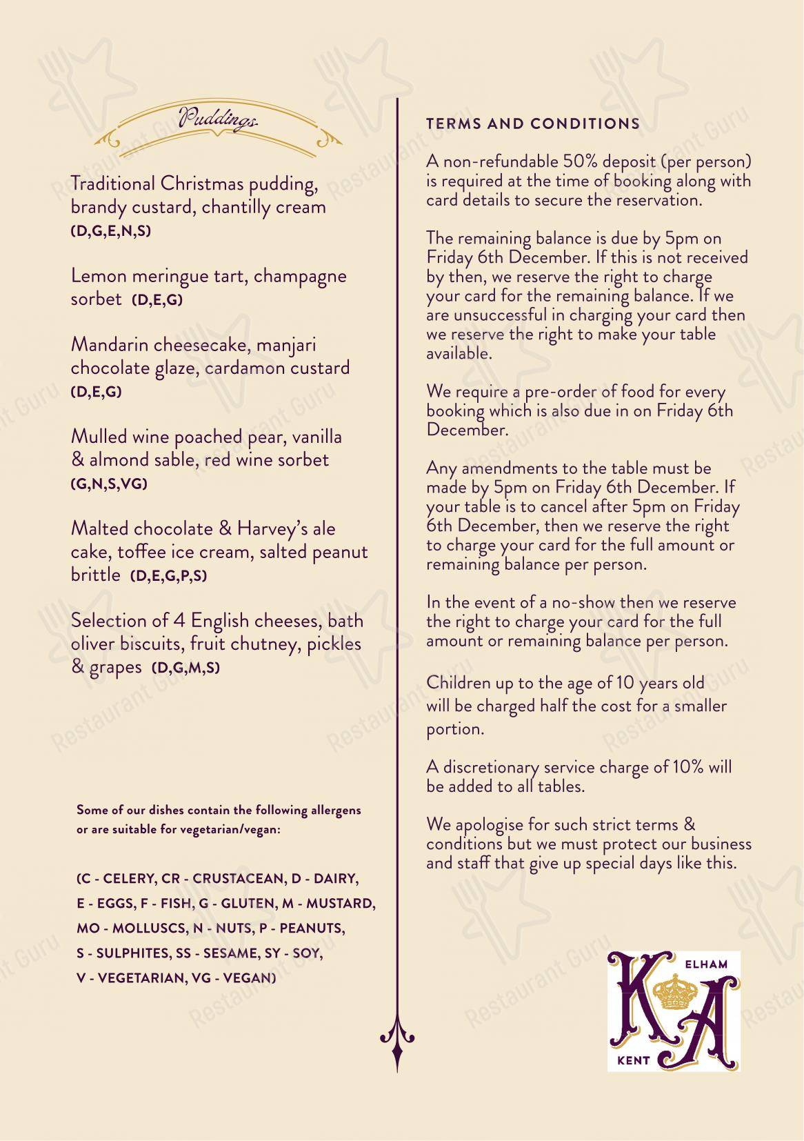Menu at The Kings Arms pub & bar, Elham