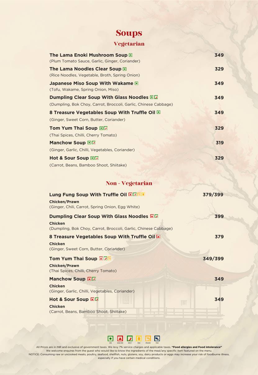 Menu at The Lama, Jaipur