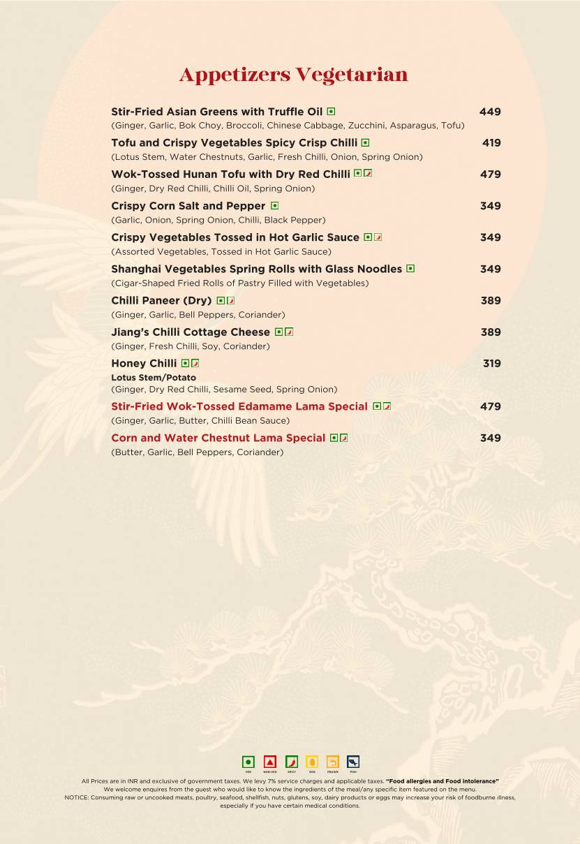 Menu at The Lama, Jaipur