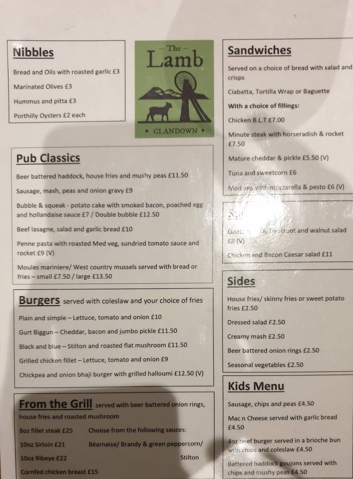 Menu at The Lamb Inn, Clandown pub & bar, Radstock