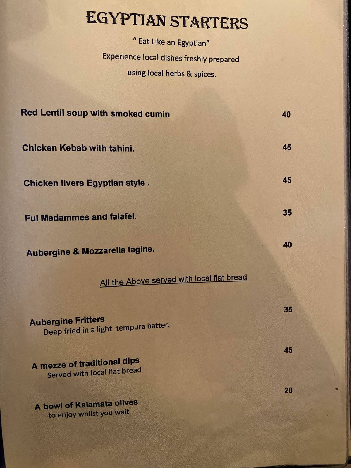 Menu at The Lantern Room Restaurant, Luxor