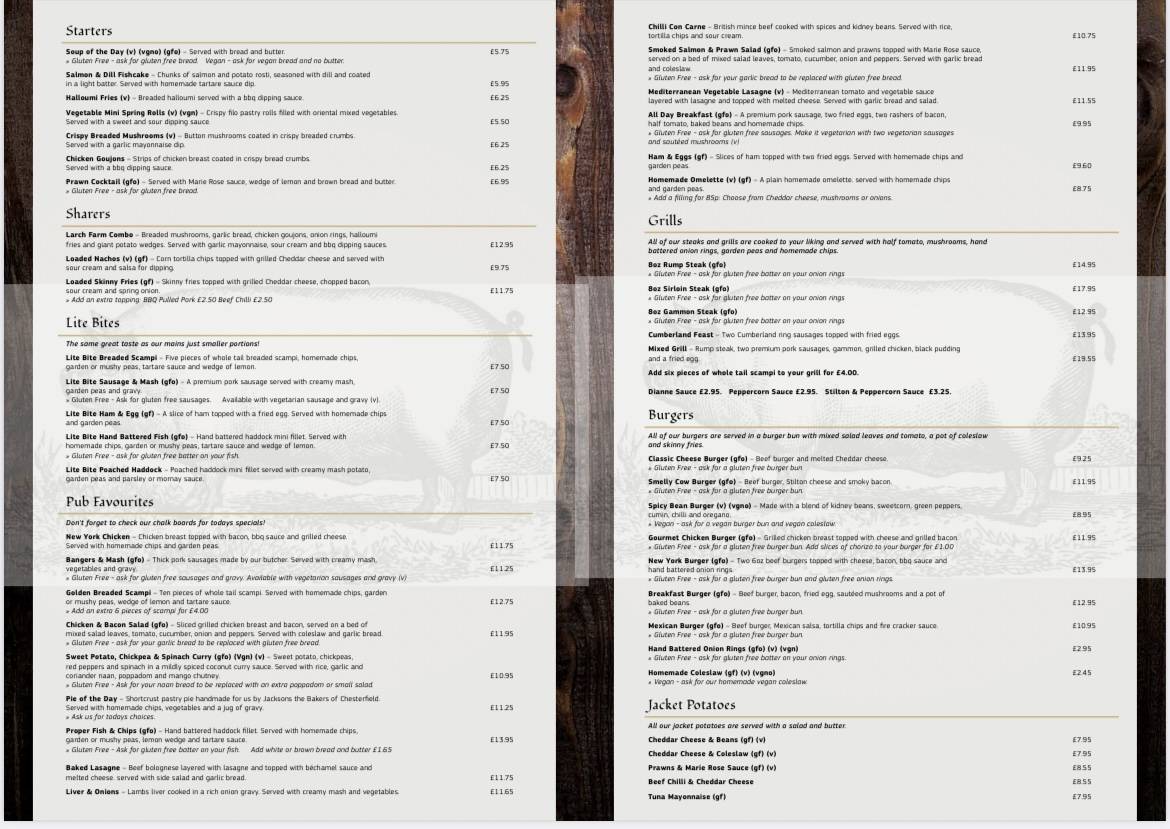 Menu at The Larch Farm pub & bar, Ravenshead