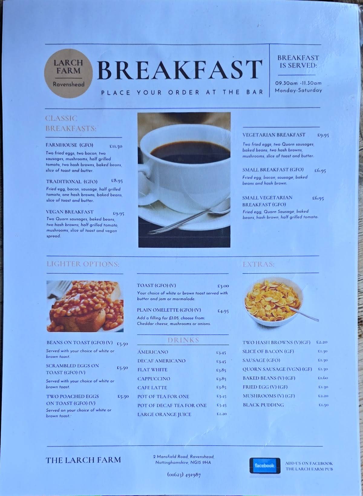 Menu at The Larch Farm pub & bar, Ravenshead