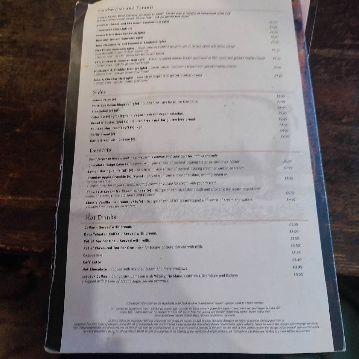 Menu at The Larch Farm pub & bar, Ravenshead