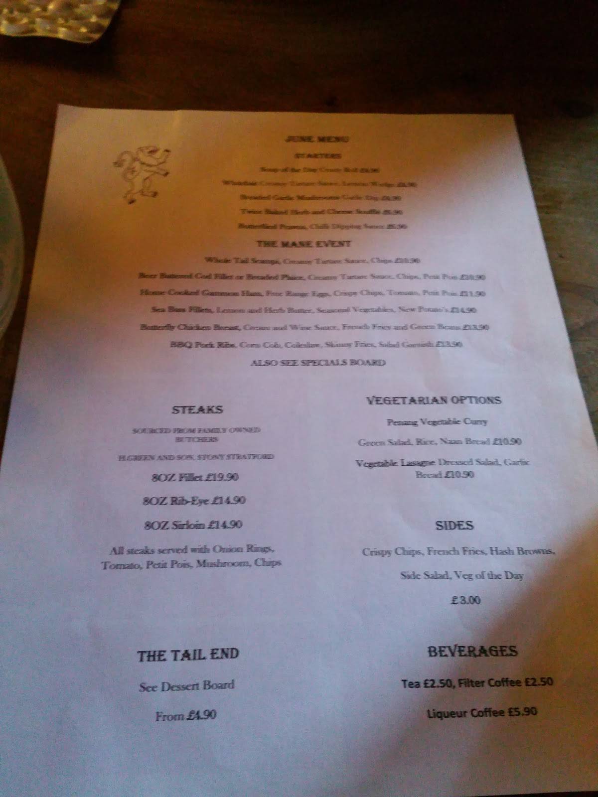 Menu at The Old White Lion at Wicken pub & bar, Wicken