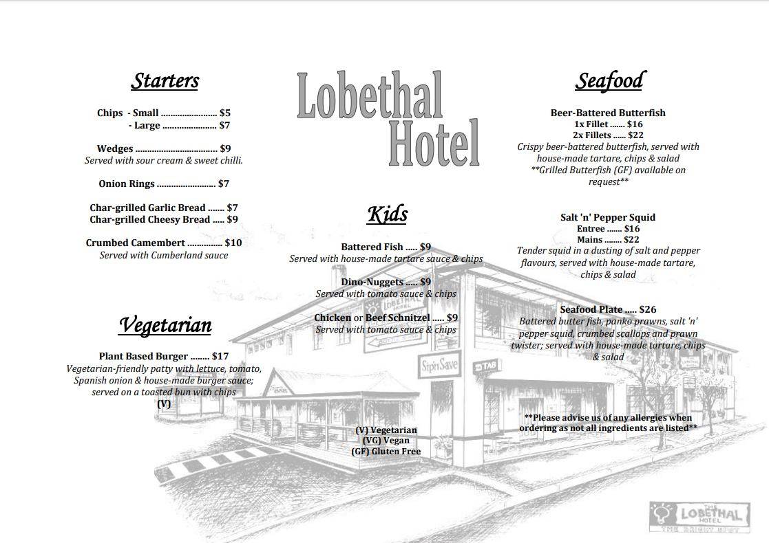 Menu at The Lobethal Hotel pub & bar, Lobethal