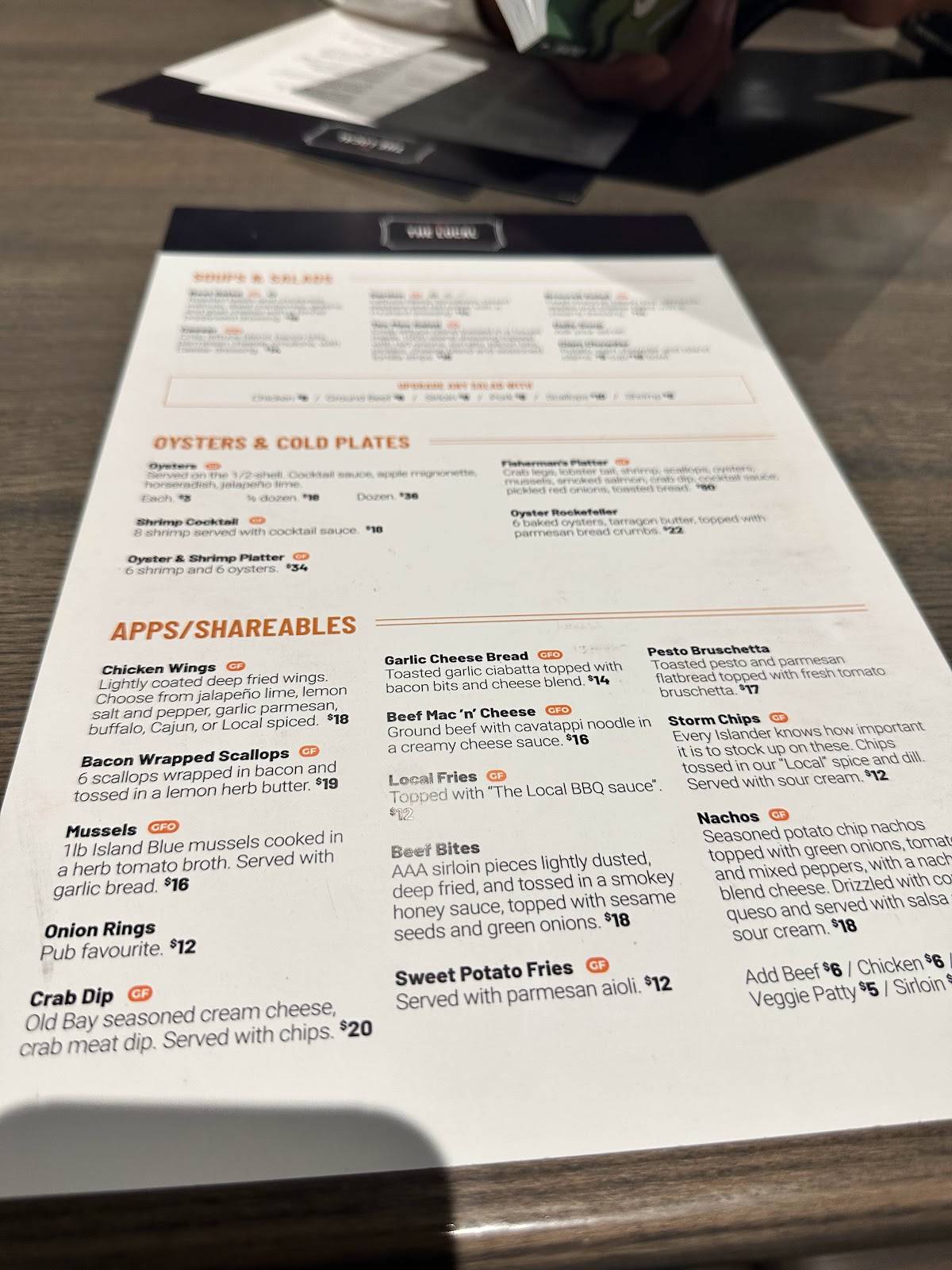Menu at The Local Pub and Oyster Bar, Charlottetown