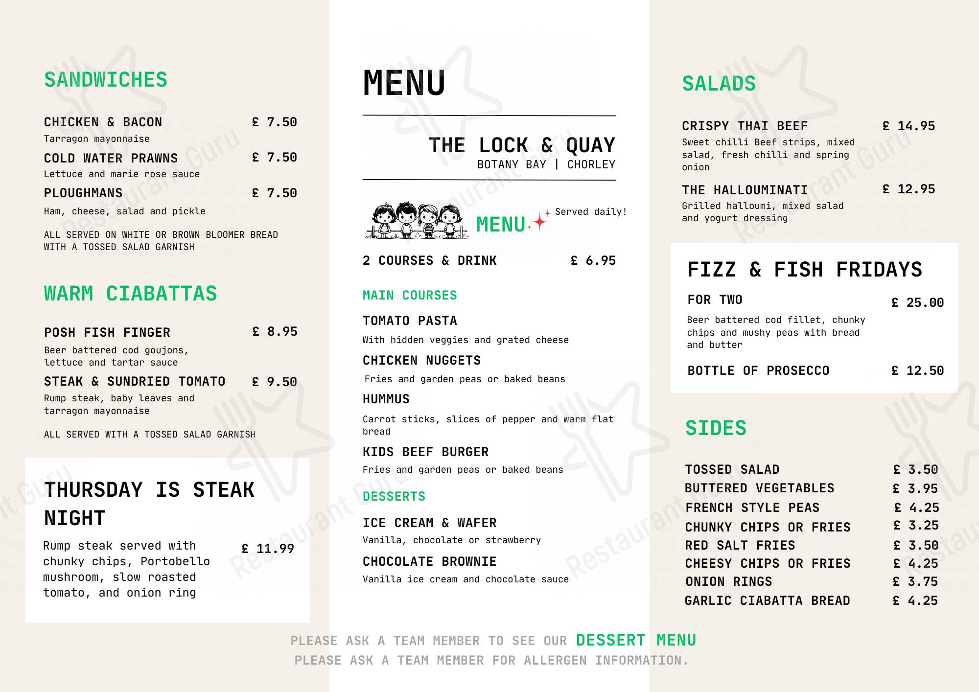 Menu at The Lock & Quay pub & bar, Chorley