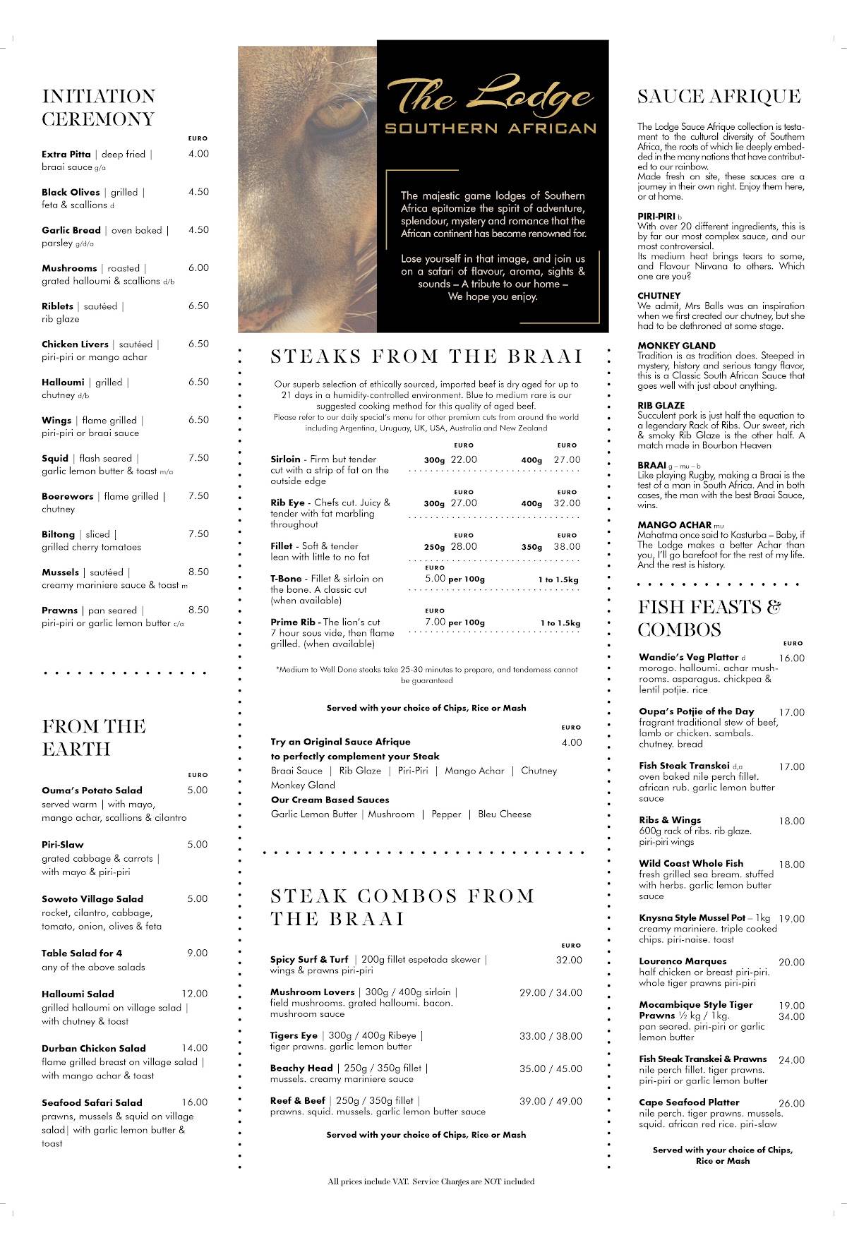 Menu at The Lodge, Paphos, Diagorou 1