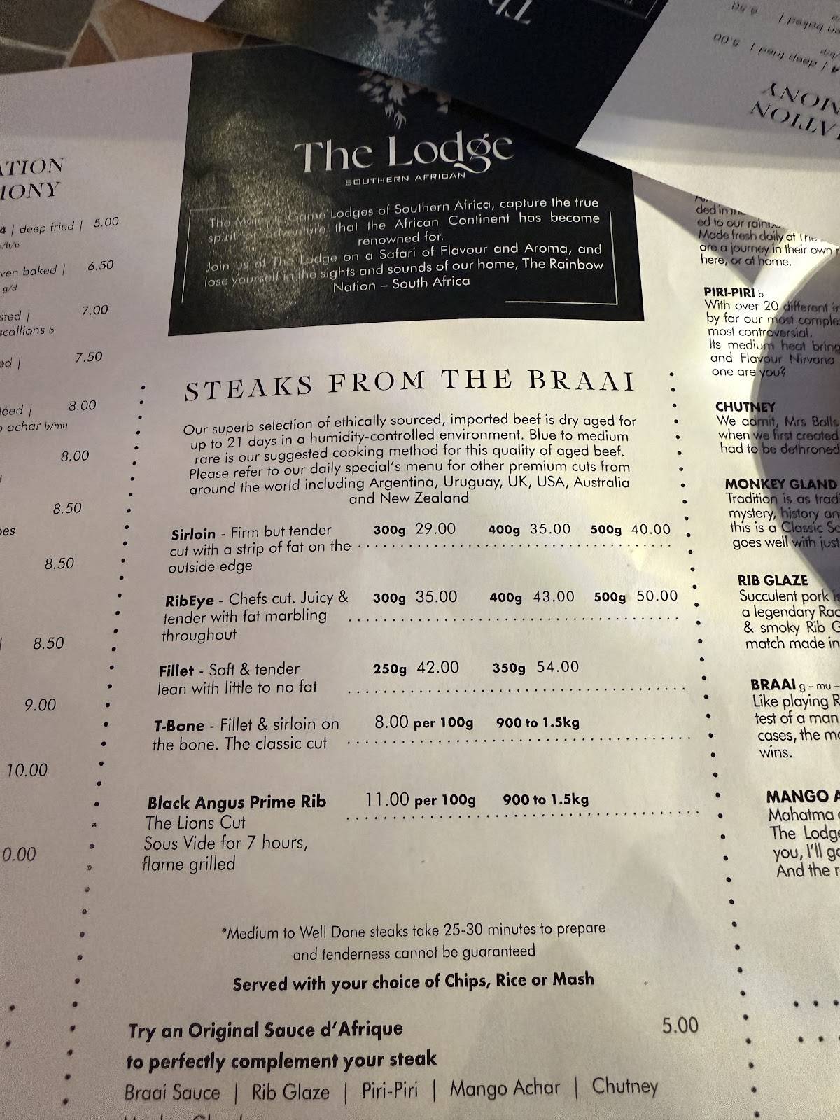 Menu at The Lodge, Paphos, Diagorou 1