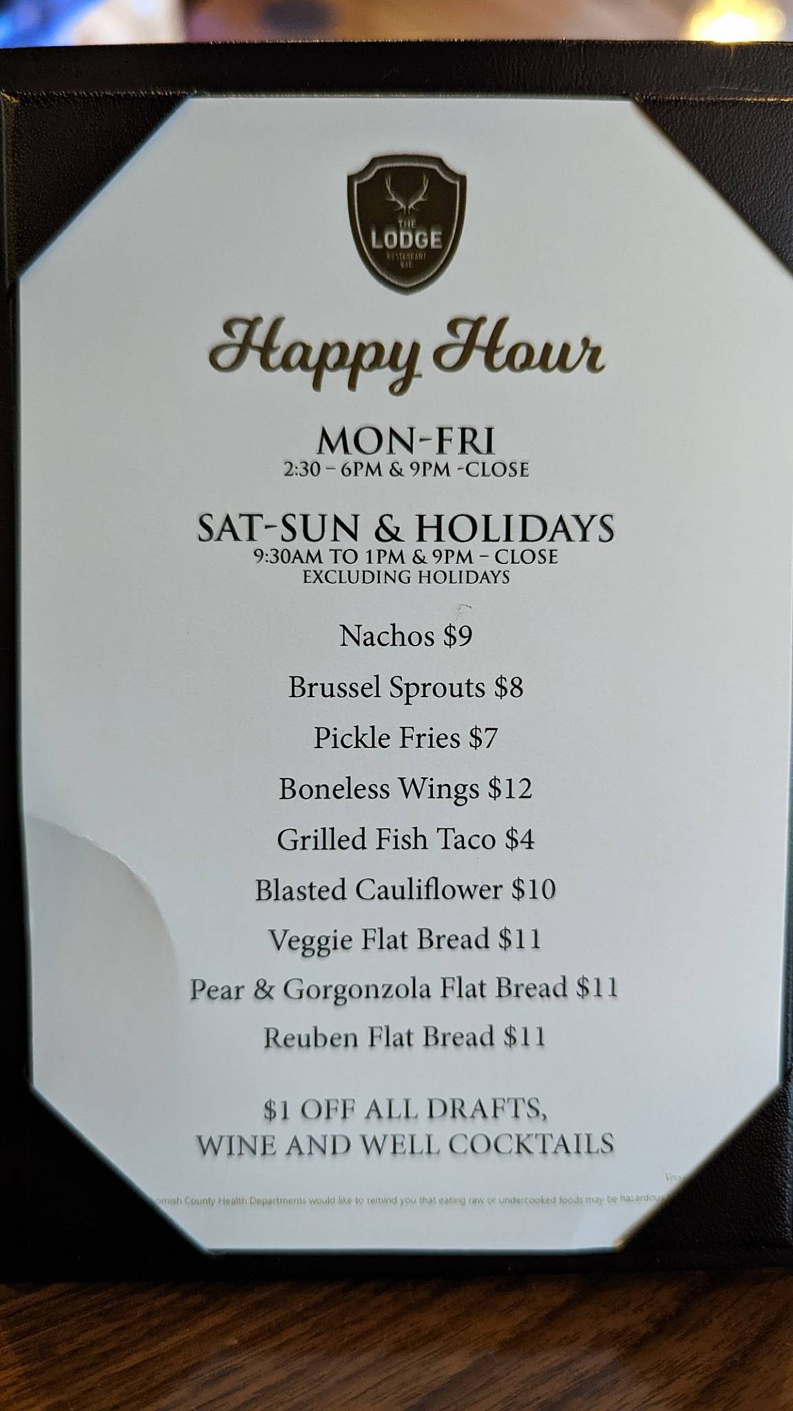 Menu at The Lodge Sports Grille restaurant, Seattle, 501 Fairview Ave N