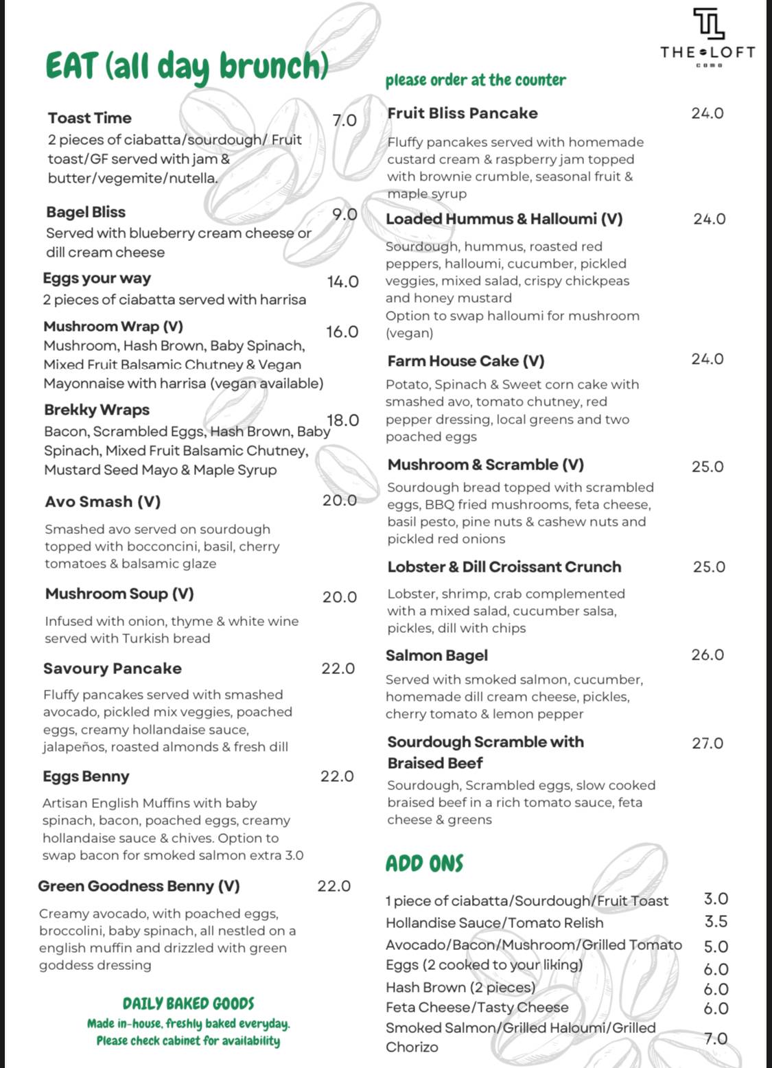 Menu at The Loft Como cafe, Como