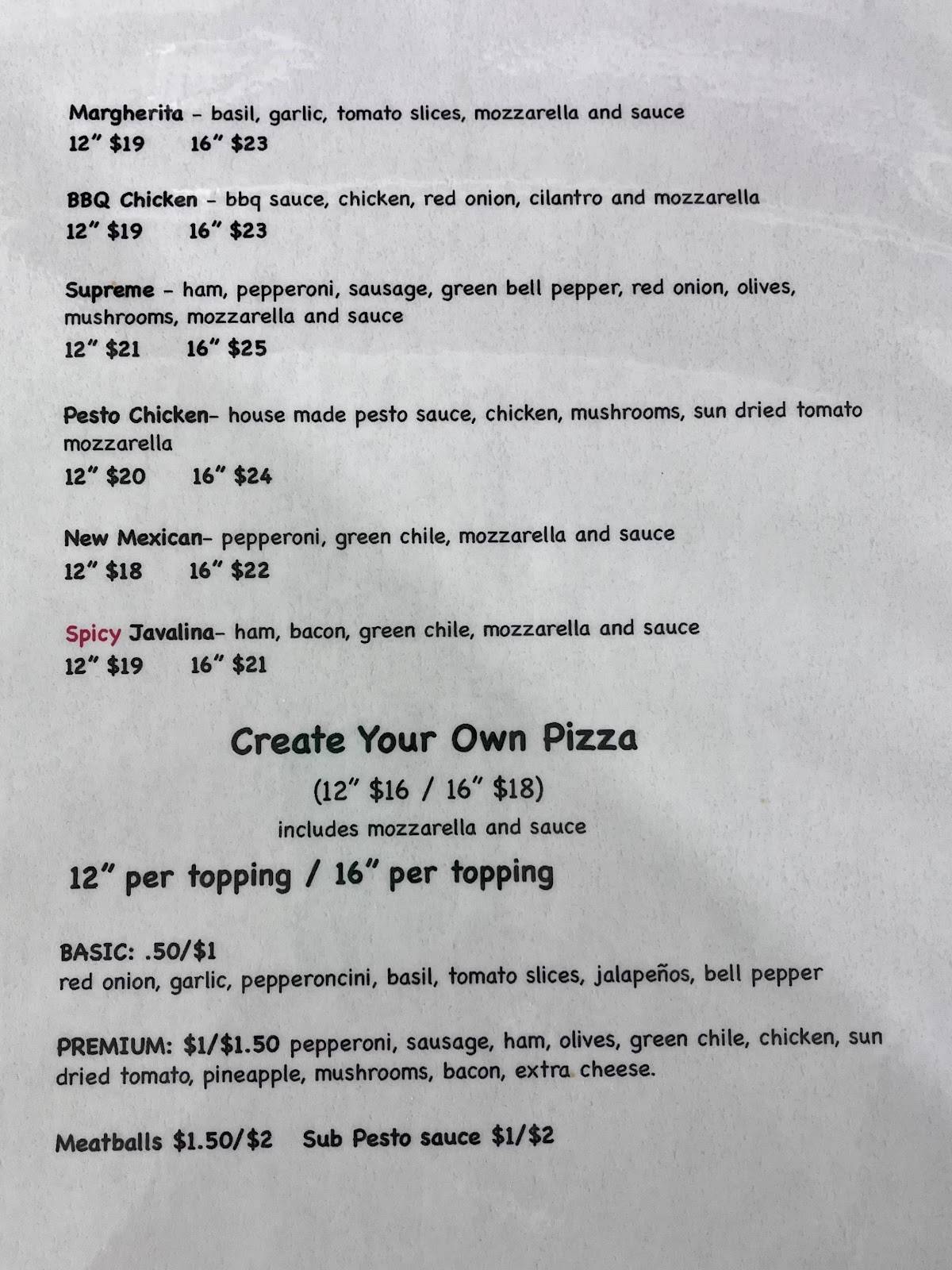 Menu at The Log Cabin Restaurant, Mimbres