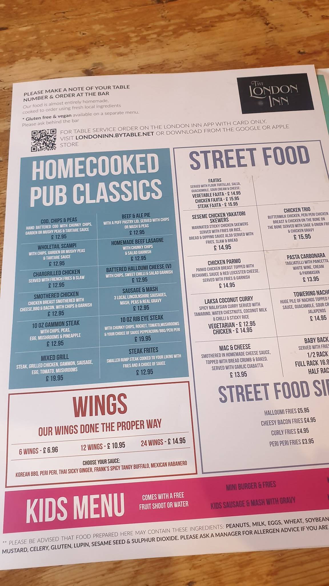 Menu at The London Inn pub & bar, Stamford