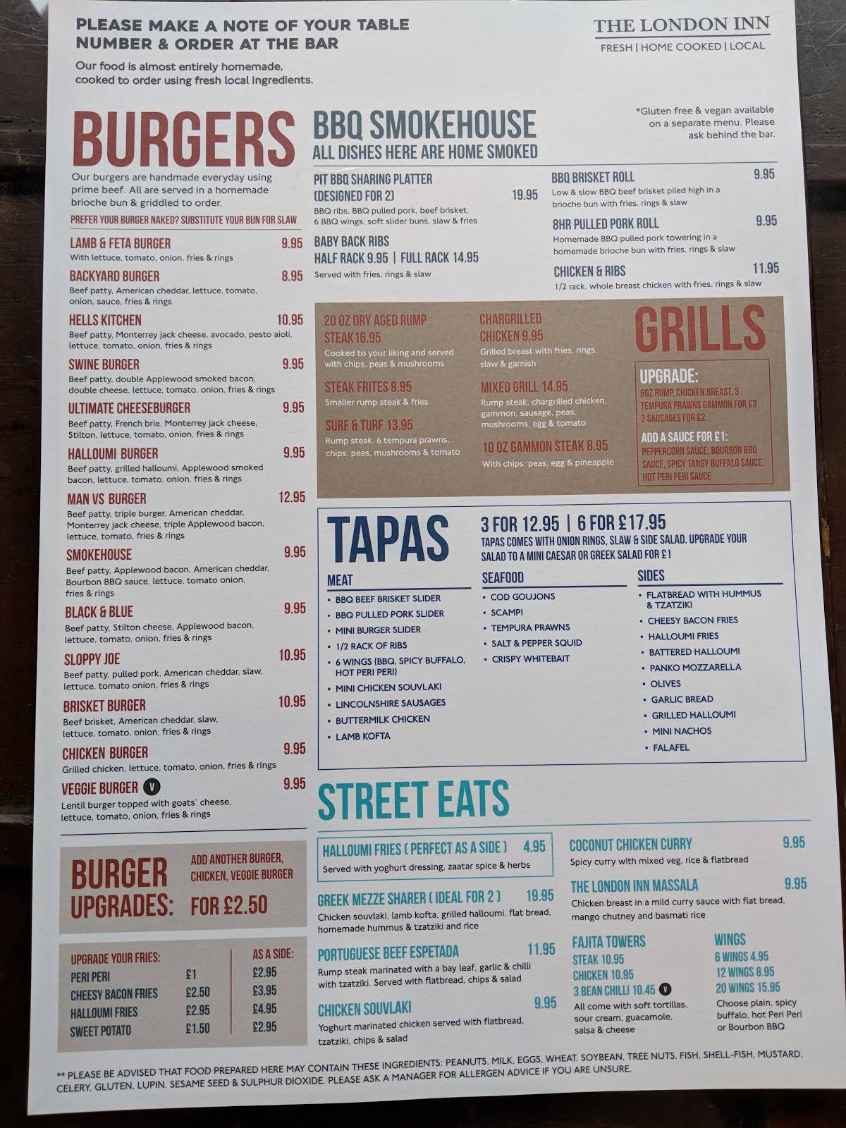 Menu at The London Inn pub & bar, Stamford