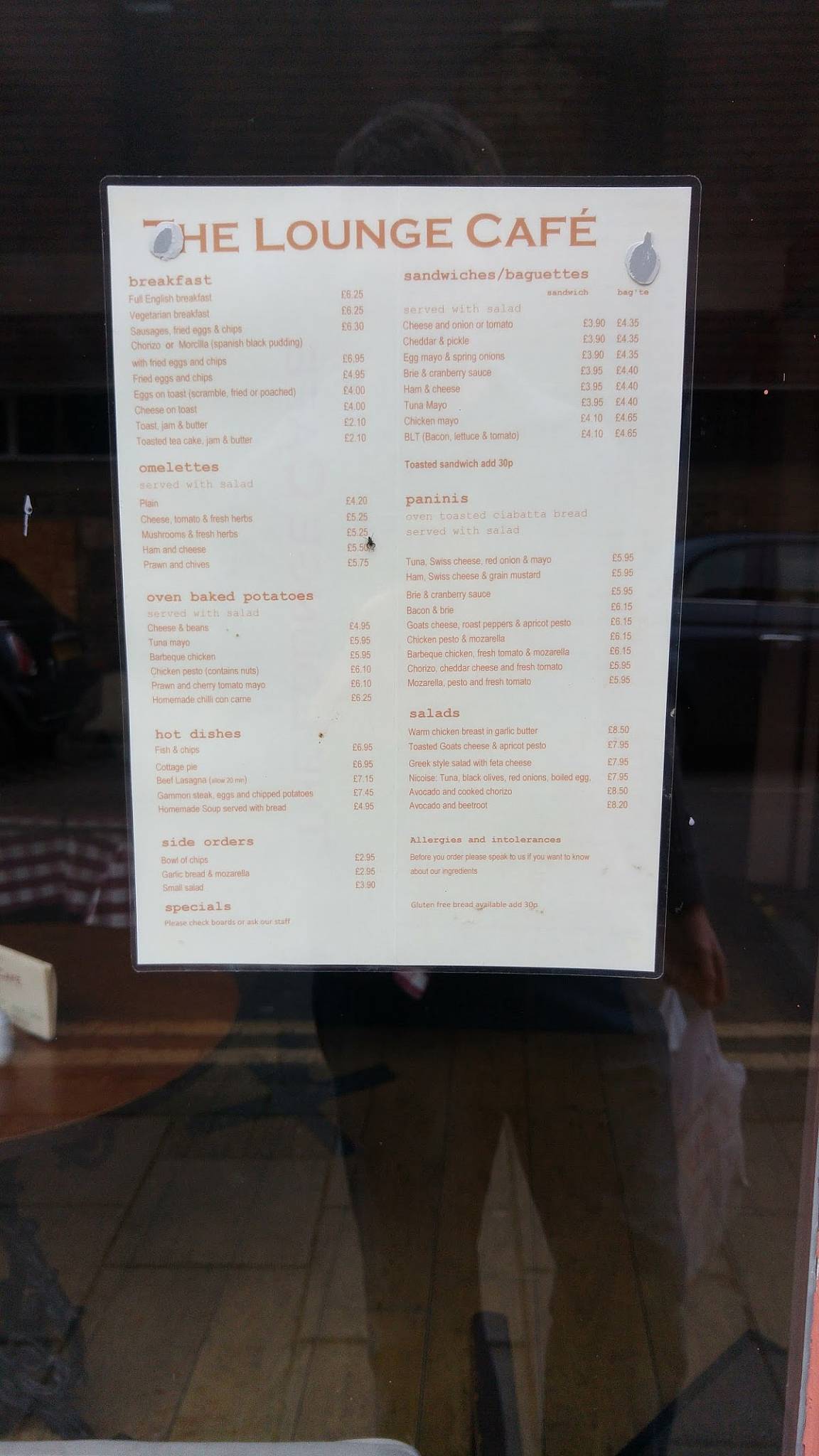 Menu at The Lounge Cafe, Abingdon