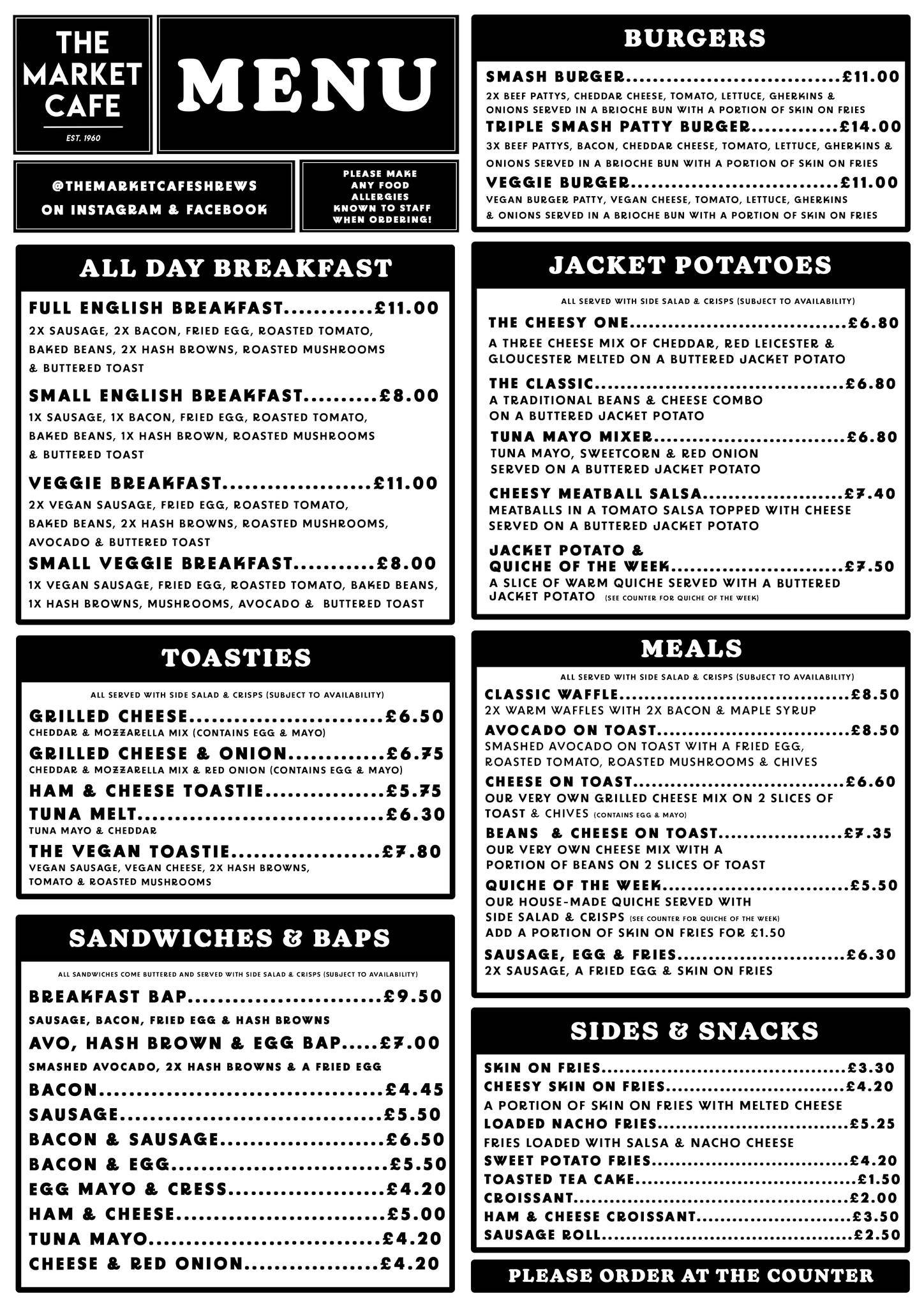 Menu at The Market Cafe, Shrewsbury