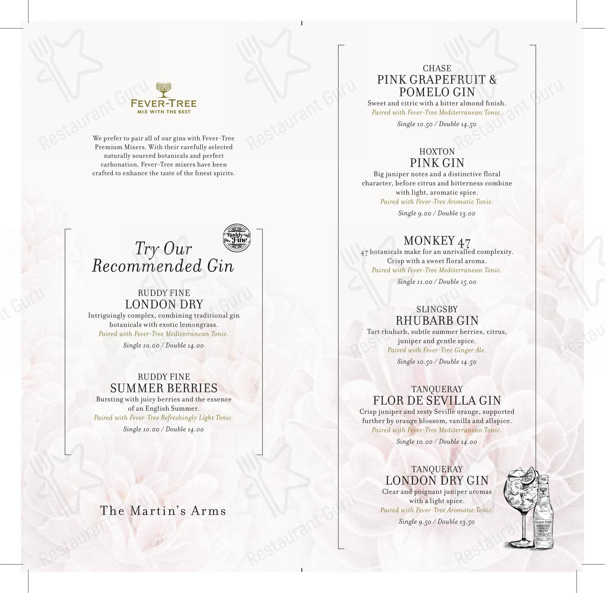 Menu at The Martins Arms pub & bar, Colston Bassett