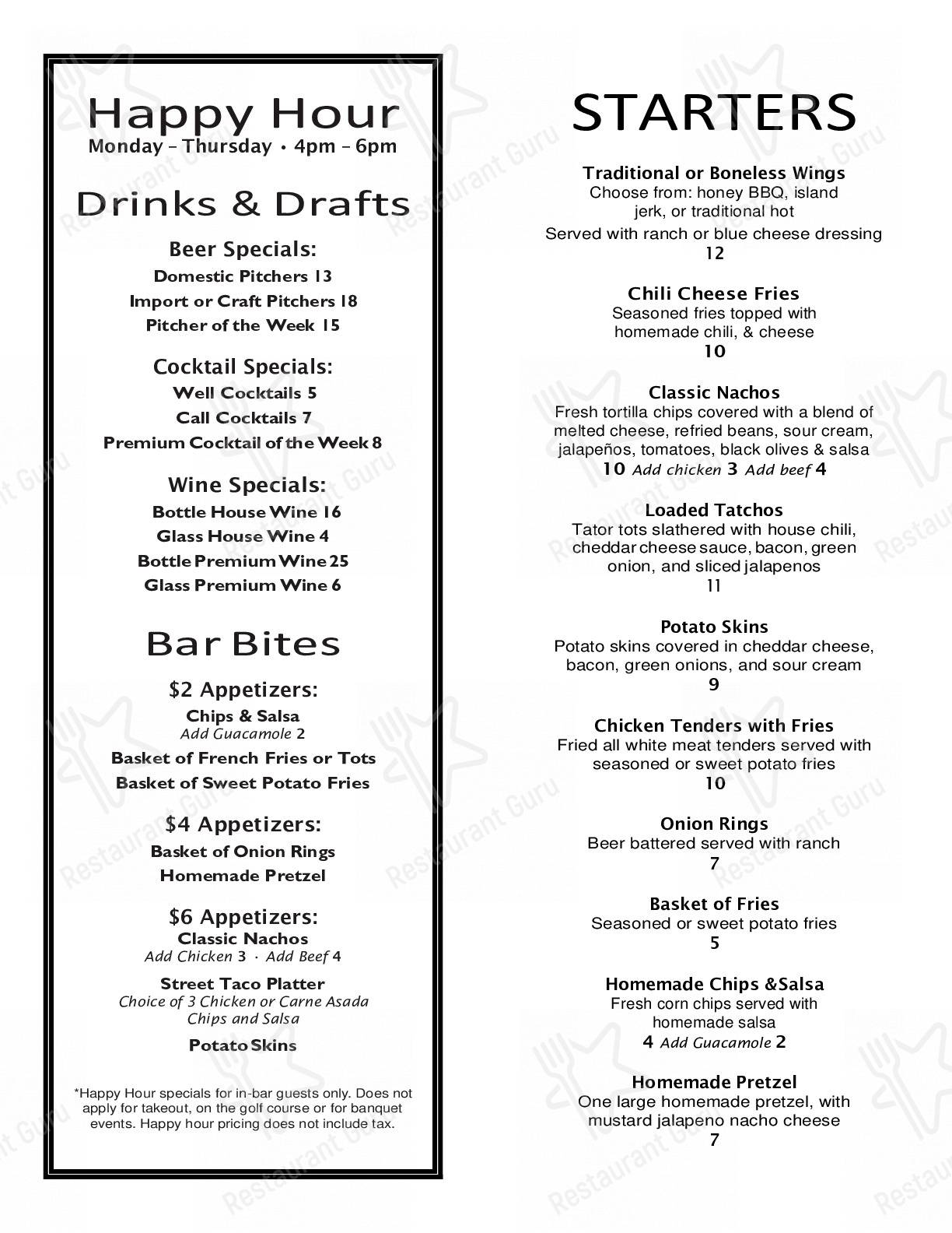 Menu at The Meadows Bar and Grill, Pomona