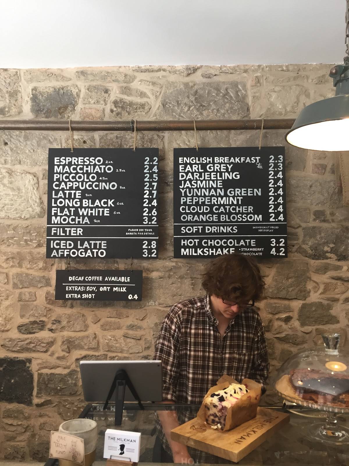 Menu at The Milkman cafe, Edinburgh, 7 Cockburn St