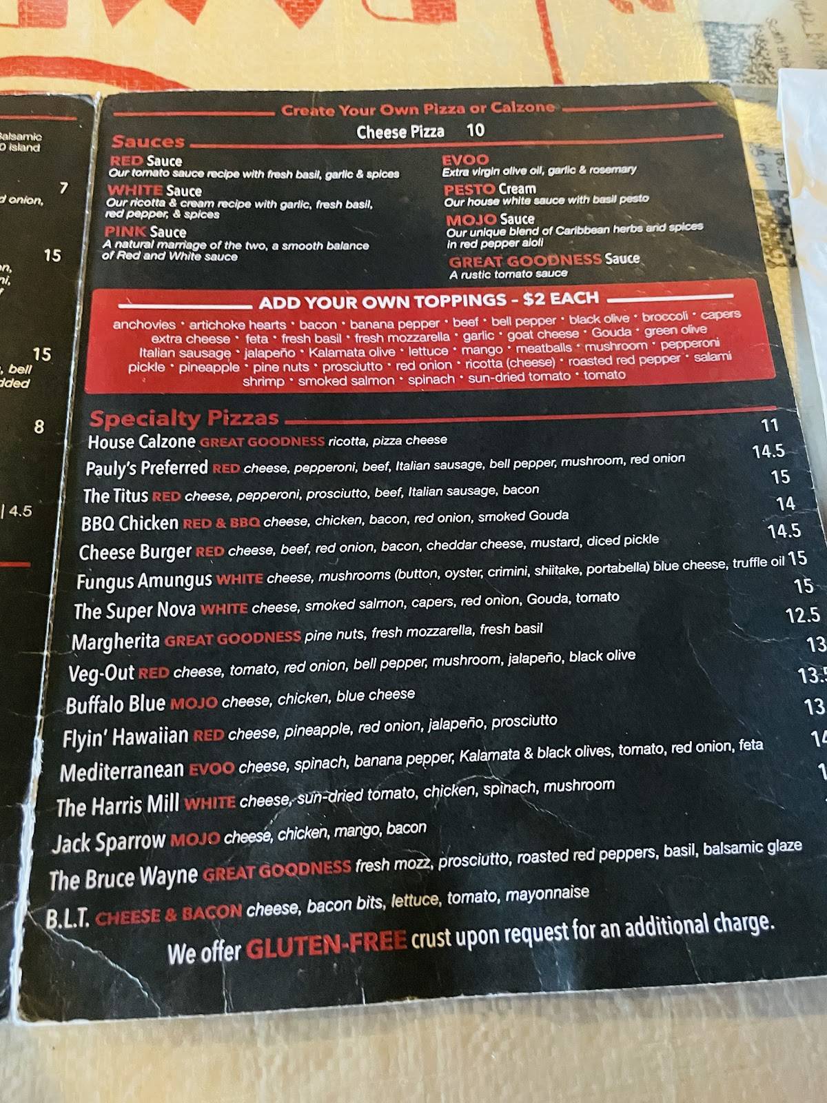 Menu at The Mill House pizzeria, Greenwood, 237 Maxwell Ave