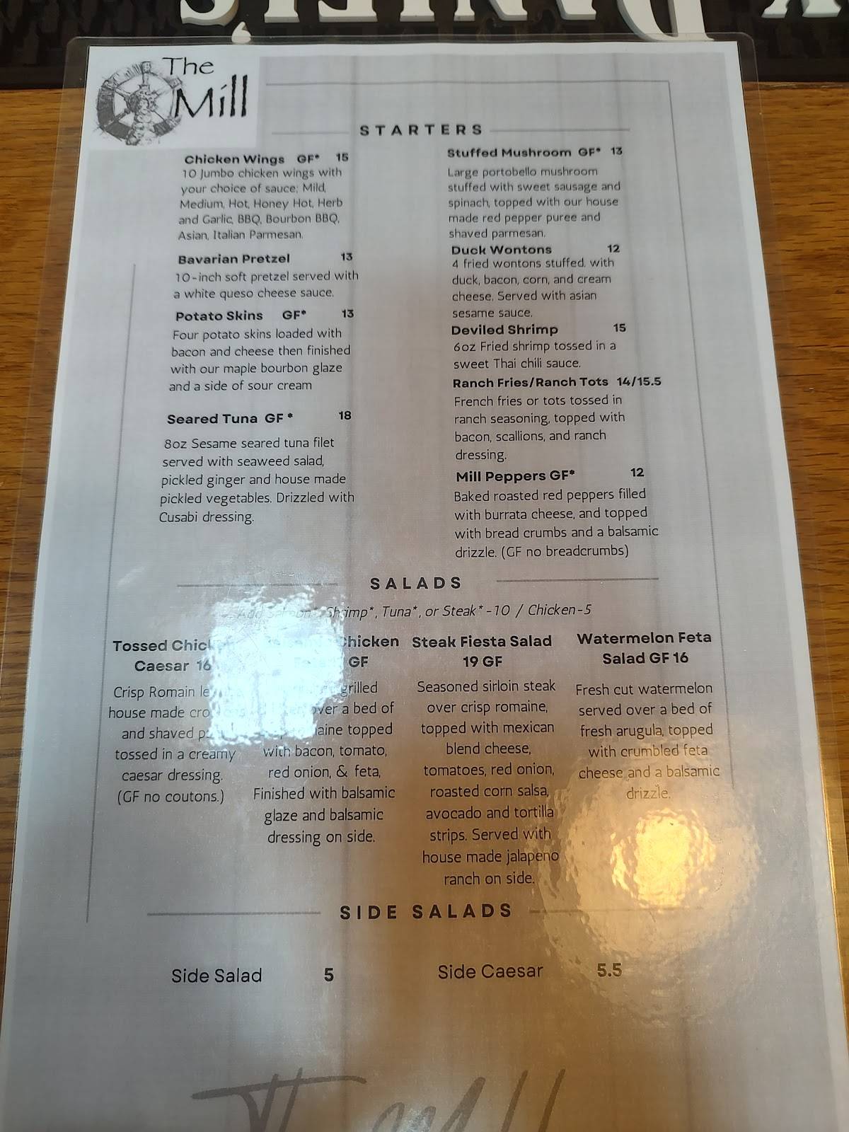 Menu at The Mill restaurant, Old Forge, NY-28