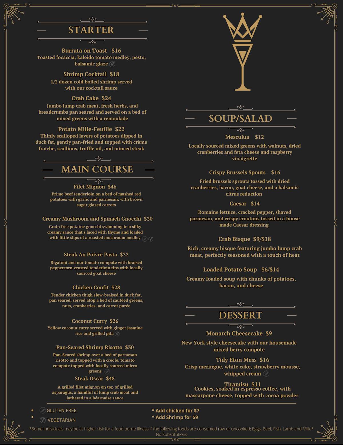 Menu at The Monarch pub & bar, Stillwater
