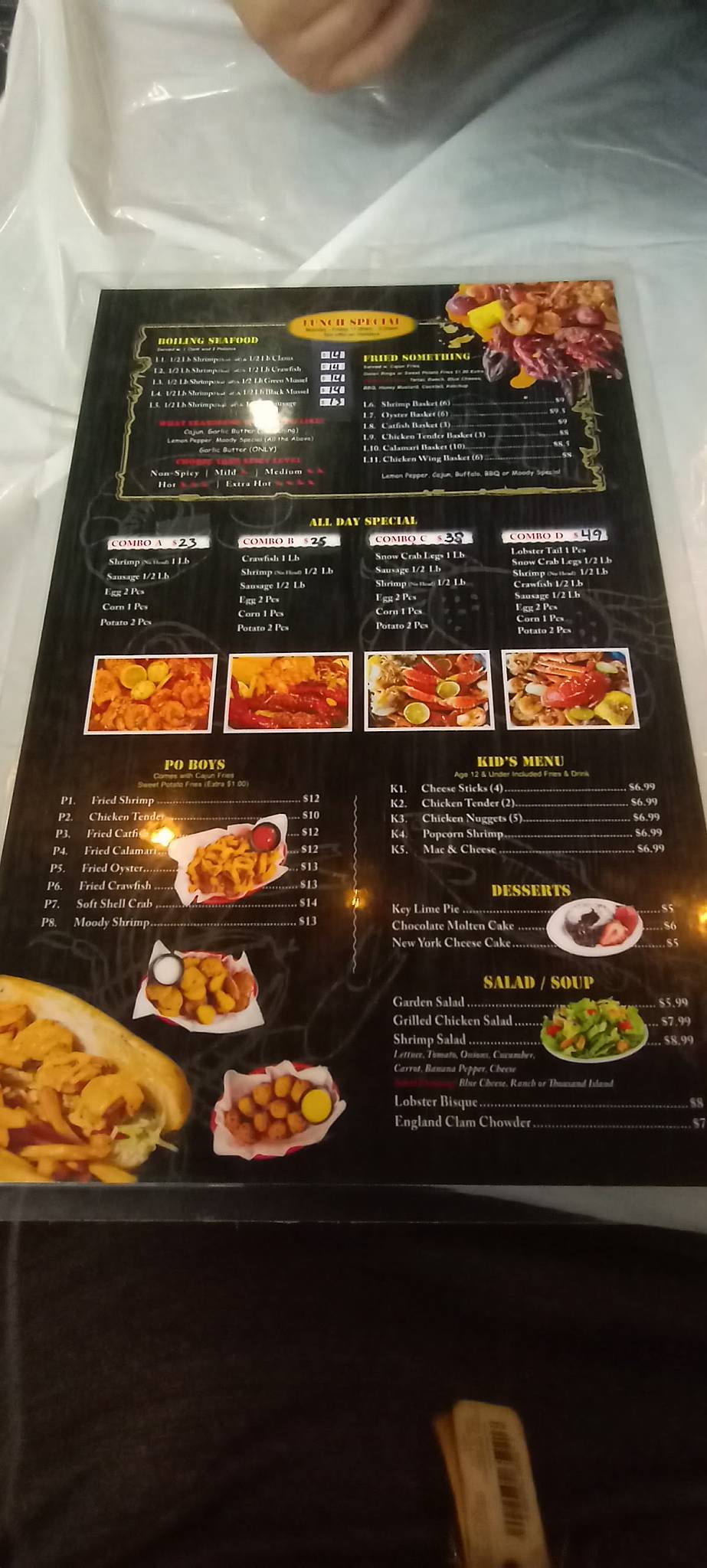 Menu at The Moody Crab restaurant, Decatur